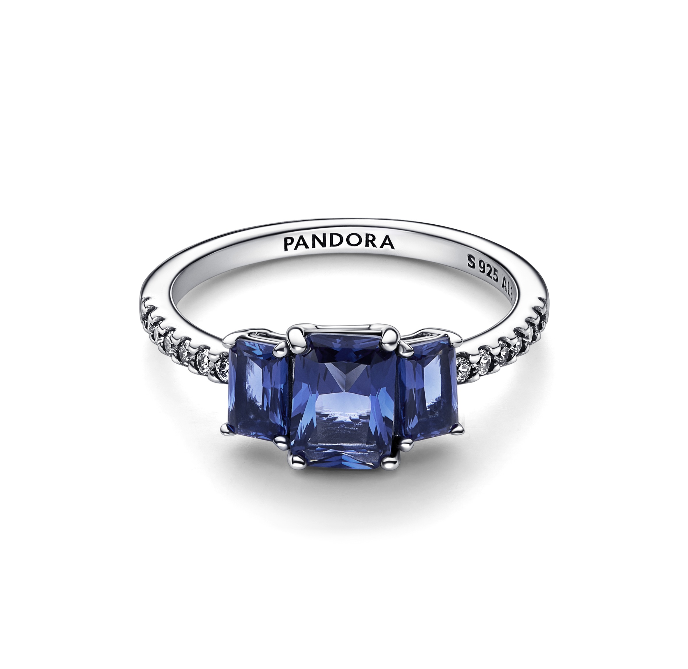 PANDORA Anel Blue Rectangular Three Stone Sparkling azul (Ref ...